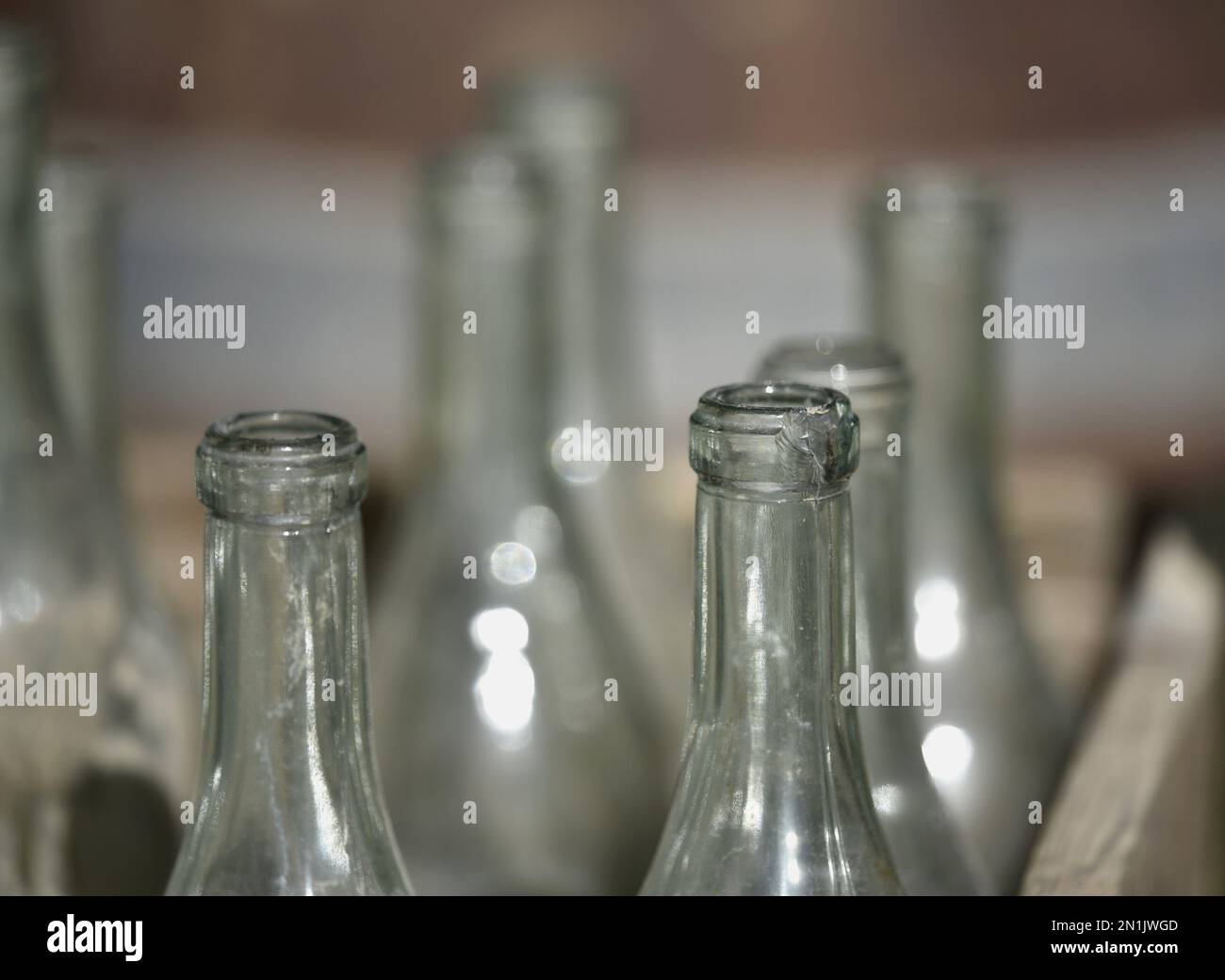 Local winery empty wine bottles in an antique wooden crate Stock Photo ...