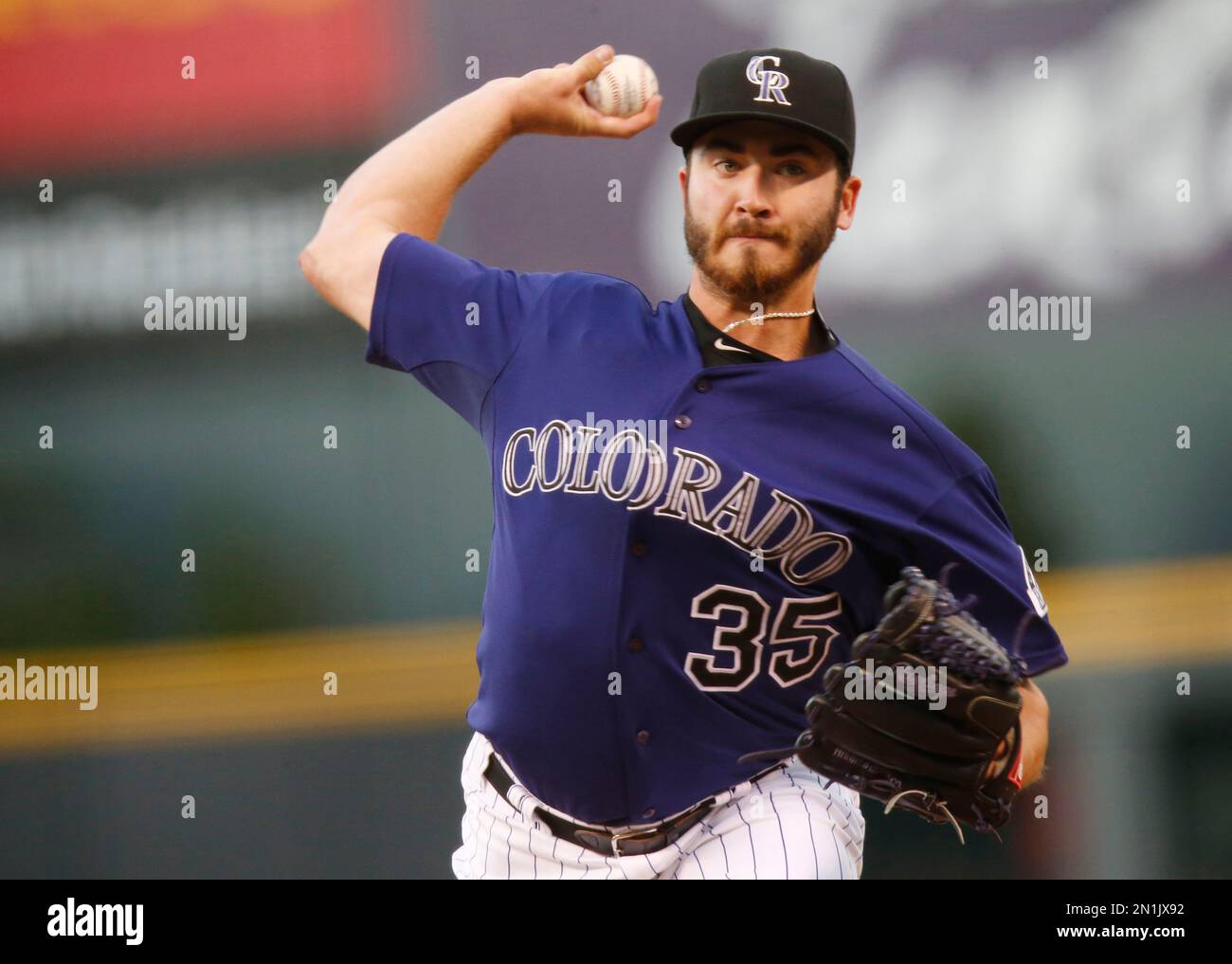 Colorado Rockies starting pitcher Chad Bettis works against the Arizona ...