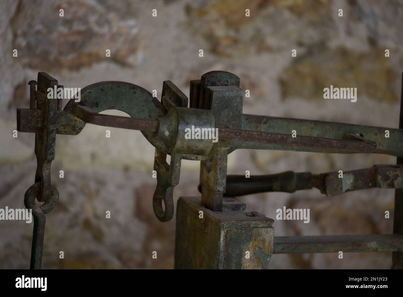 Vintage cast iron weighing scale details Stock Photo - Alamy