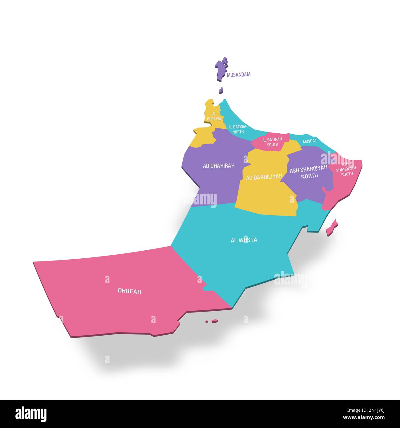 Oman political map of administrative divisions - governorates. 3D ...