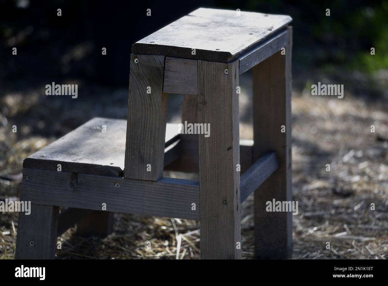Antique handcrafted wooden step stool Stock Photo - Alamy