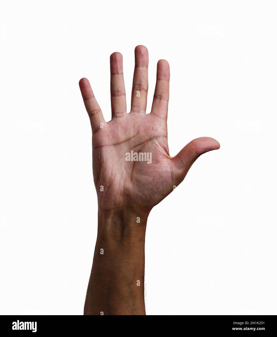 Close-up of man hand showing five fingers with white background Stock ...