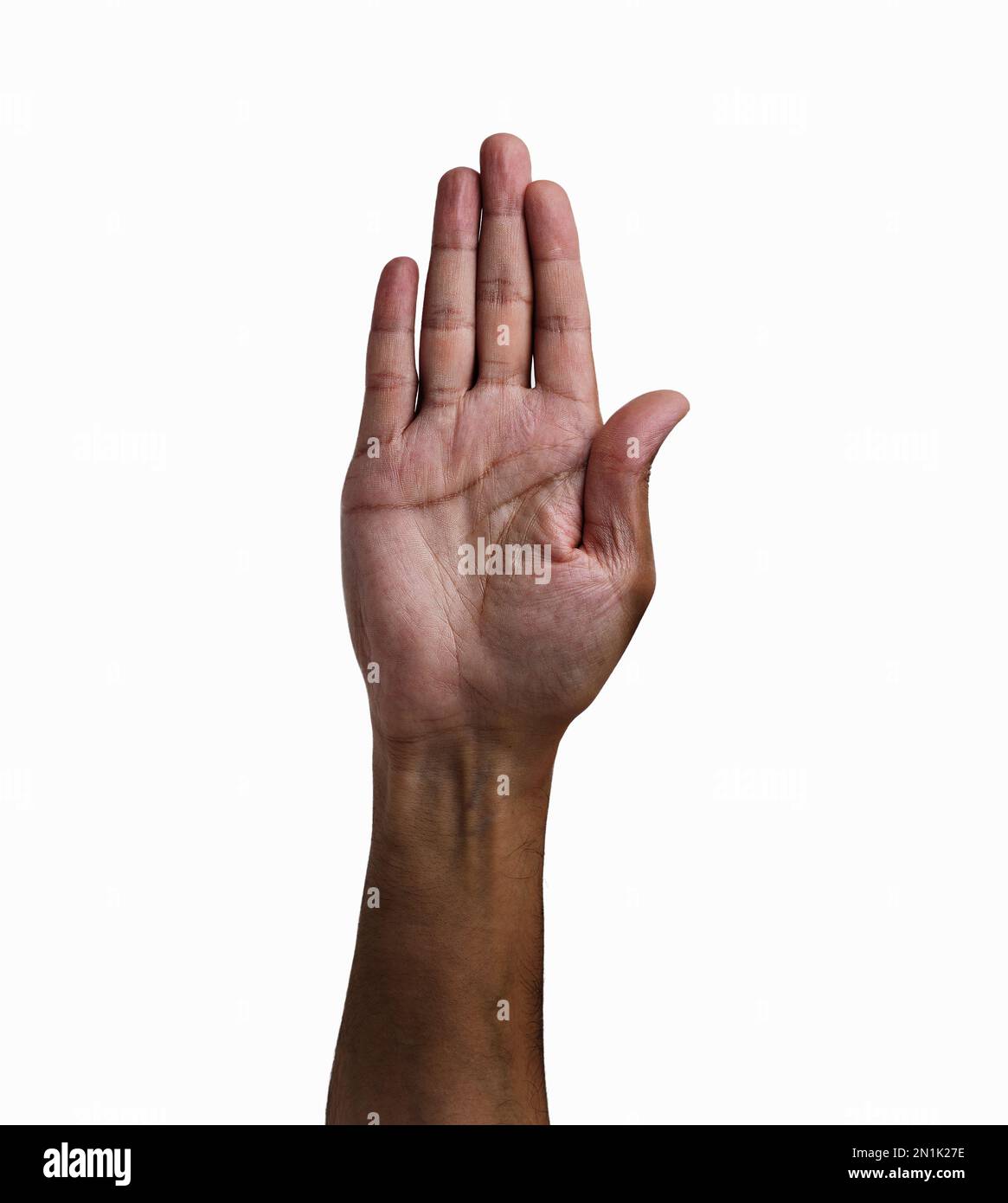 African man palm hand in front isolated on white Stock Photo - Alamy