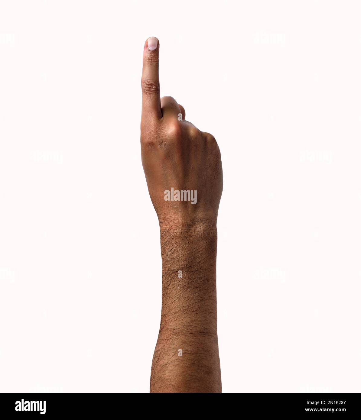 African man hand showing forefinger up tossing a coin isolated on white ...