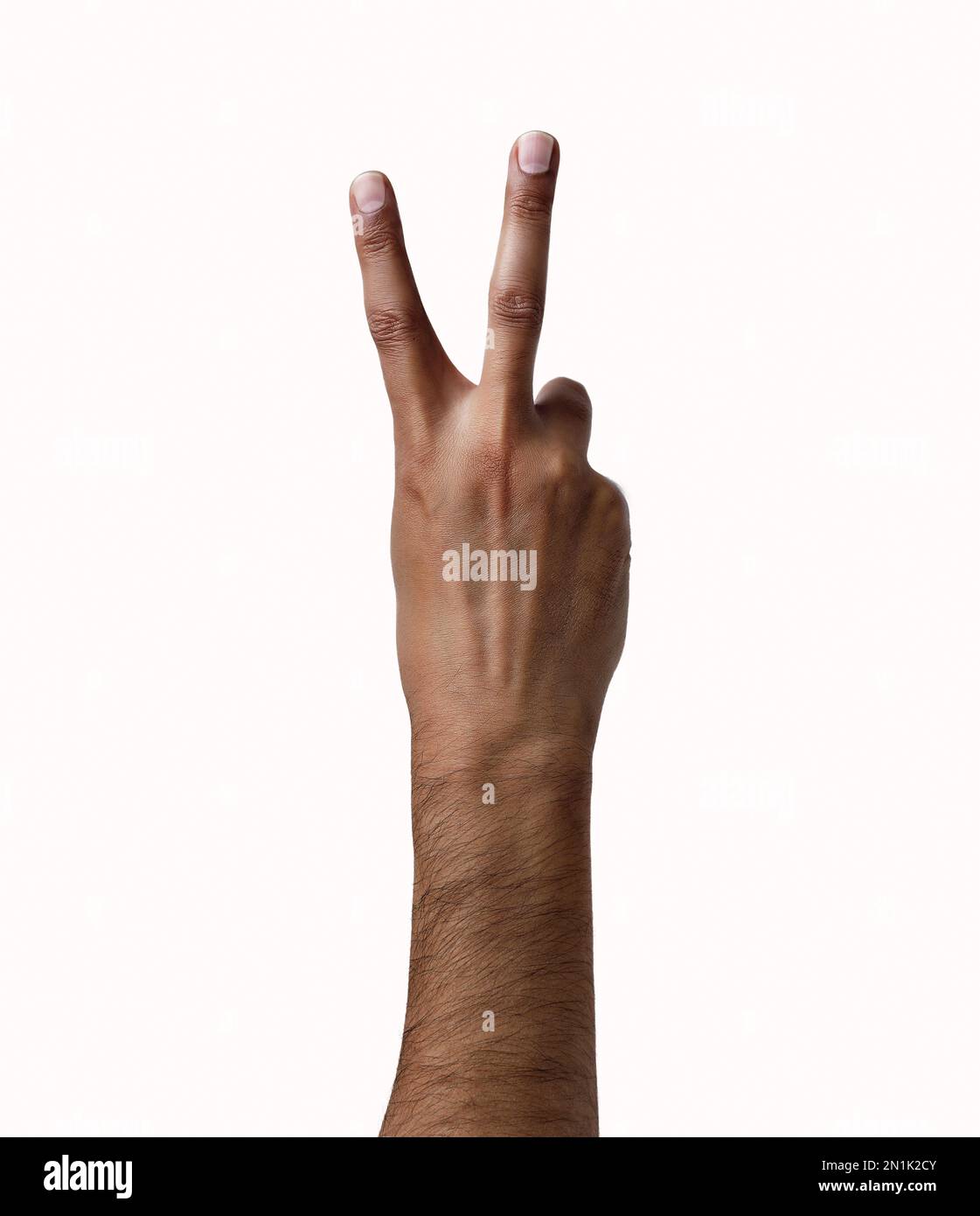 African man hand showing two fingers on a white isolated background ...