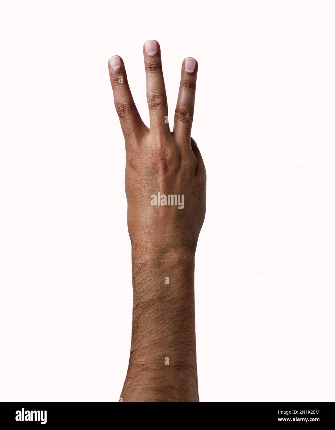 African man hand showing three fingers on a white isolated background ...
