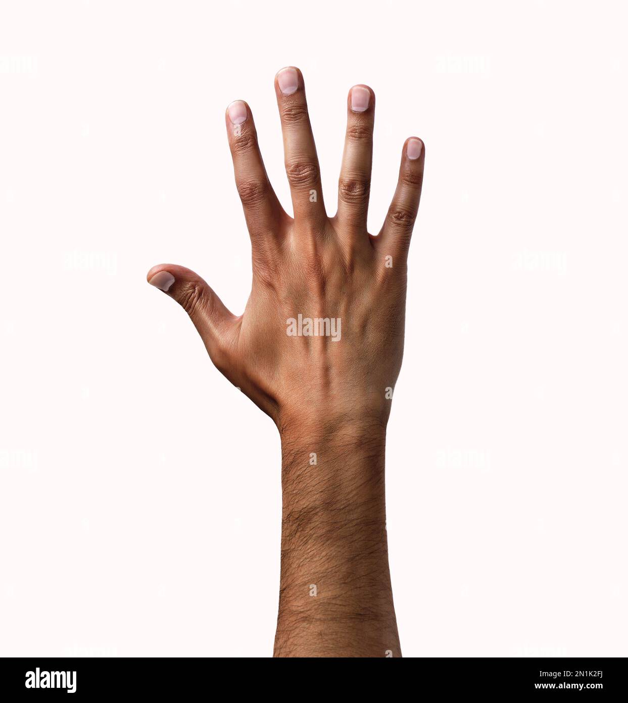 African man hand showing the five fingers isolated on a white ...