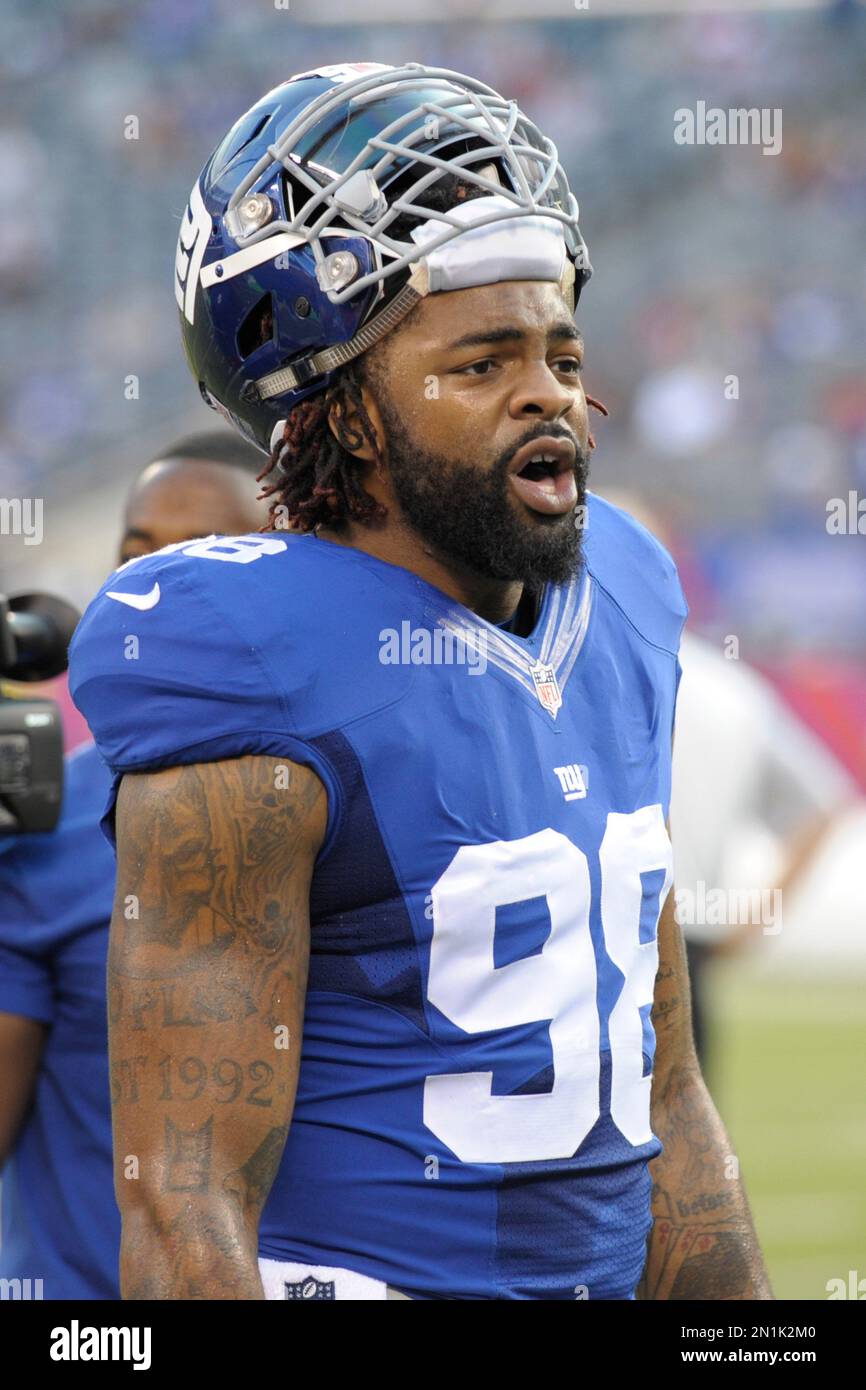 New York Giants' Damontre Moore before a preseason NFL football game ...
