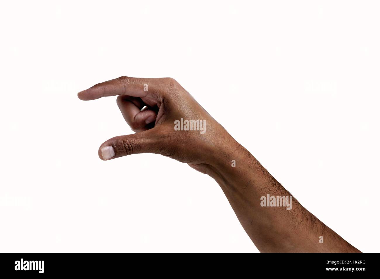 African hand making the symbol that means pick up on white background ...