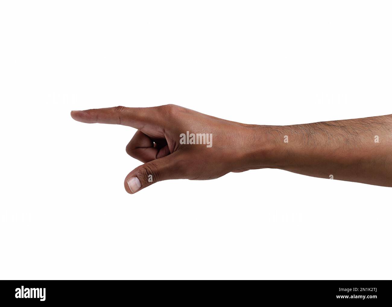 African man hand pointing the finger tossing a coin isolated on white ...