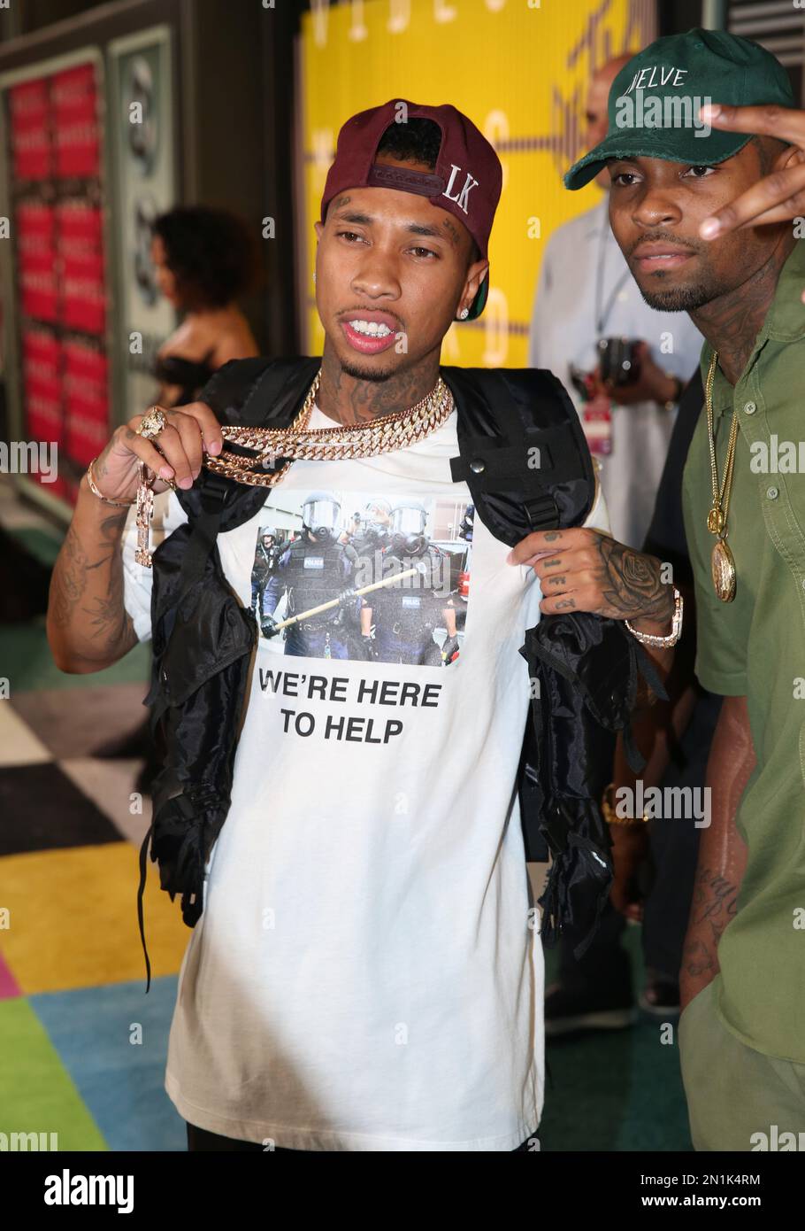 Tyga arrives at the MTV Video Music Awards at the Microsoft Theater on Sunday, Aug. 30, 2015, in ...
