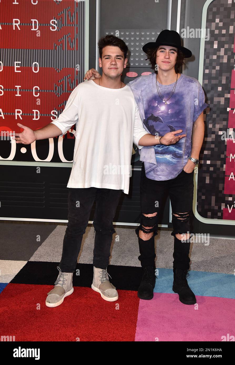 Nash Grier, left, and Jake Foushee of Nash and Jake arrive at the MTV ...