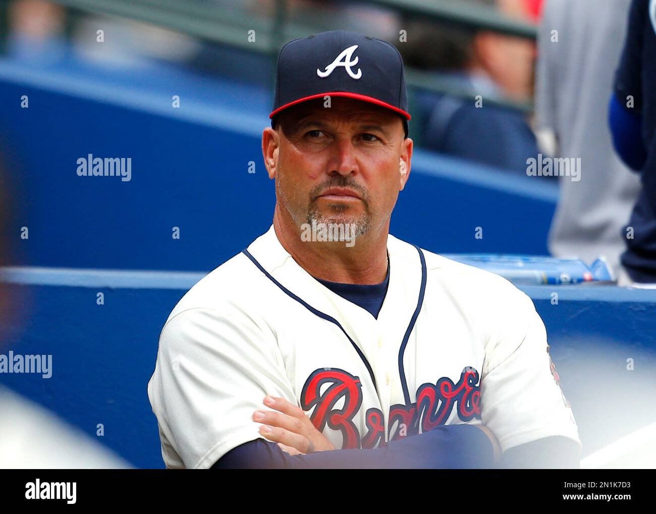 Atlanta Braves manager Fredi Gonzalez (33)looks on during the eighth ...