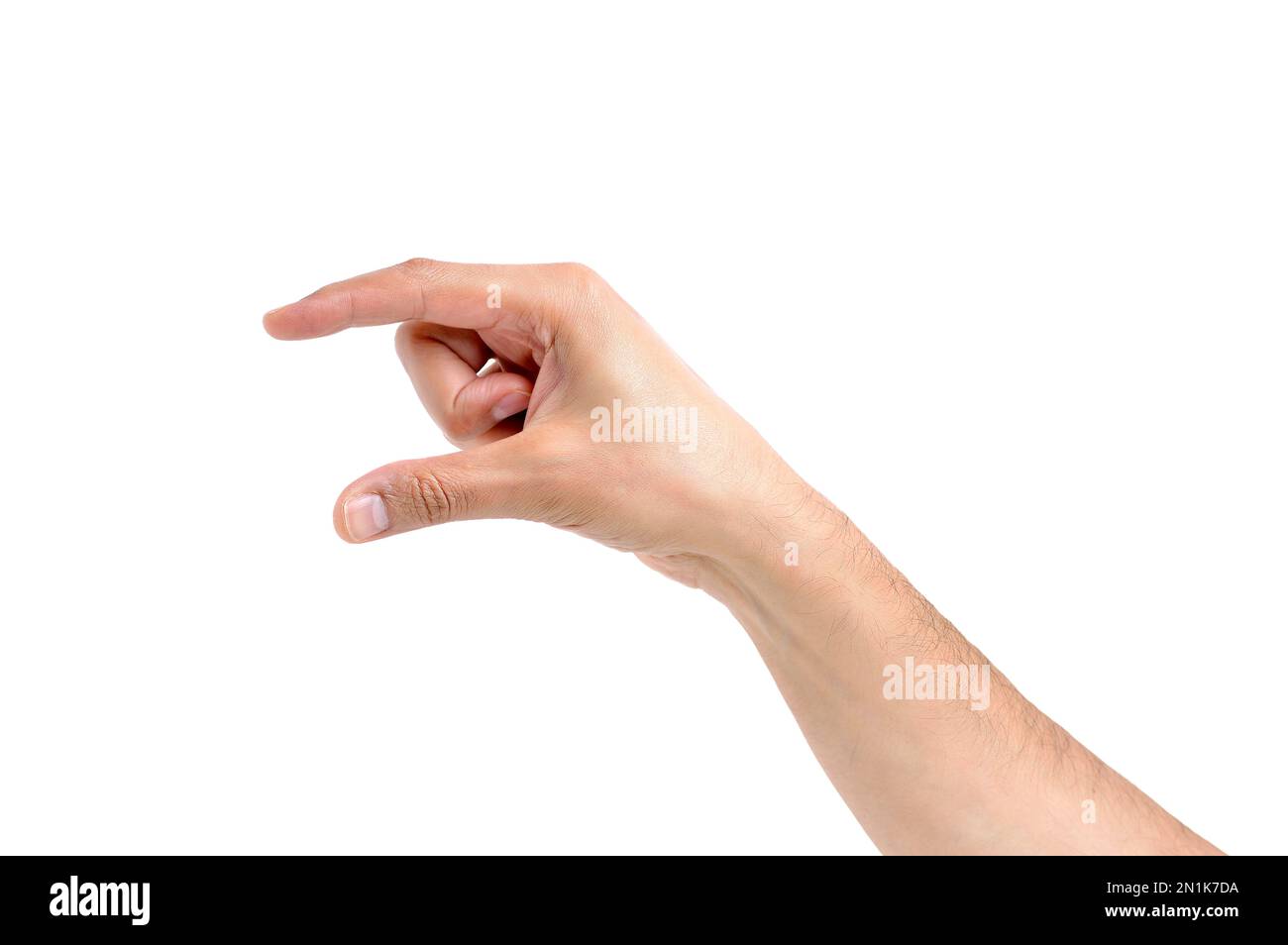 hand making the symbol that means pick up on white background Stock ...