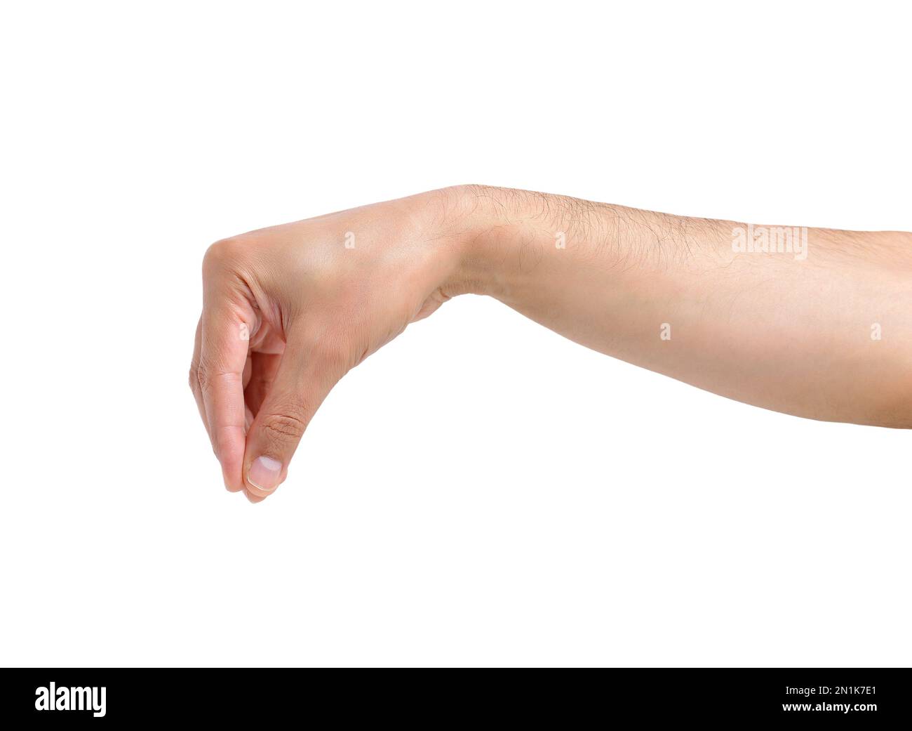 Man hand pulling something isolated on white Stock Photo - Alamy