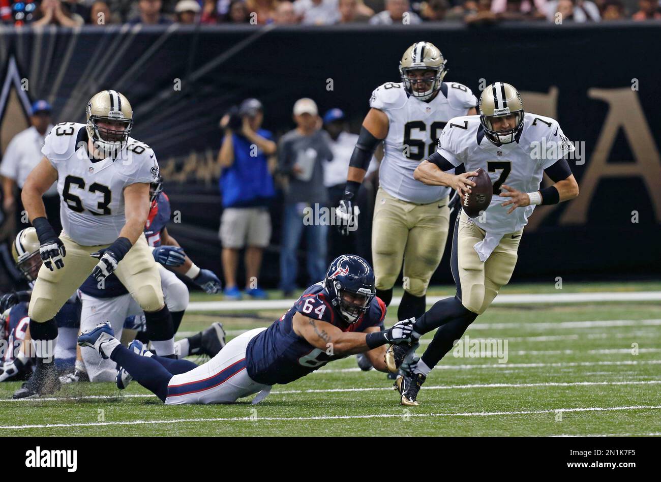 Houston Texans defensive tackle Fili Moala (64) tries to tackle New ...