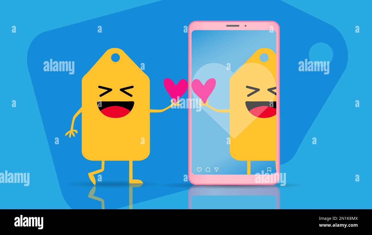 Valentines day sale banner with love price tag and smartphone. Cute ...