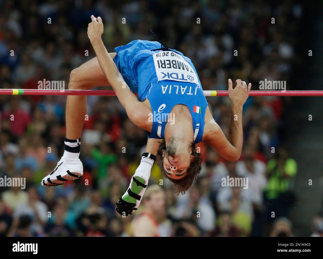 Italy's Gianmarco Tamberi clears the bar in the men’s high jump final ...