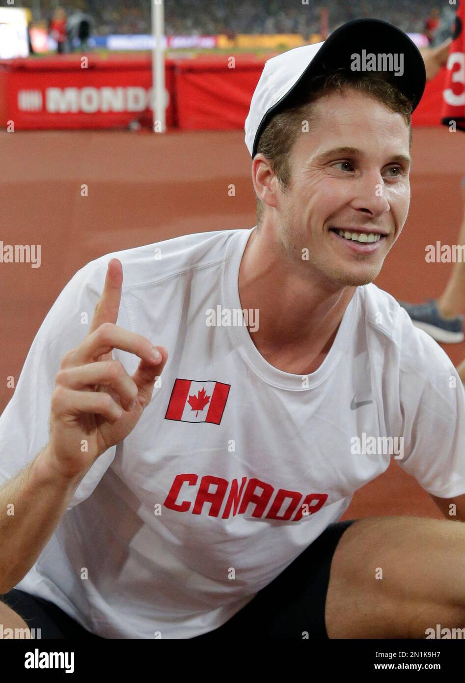 Canada's Derek Drouin celebrates after winning the gold medal in the ...