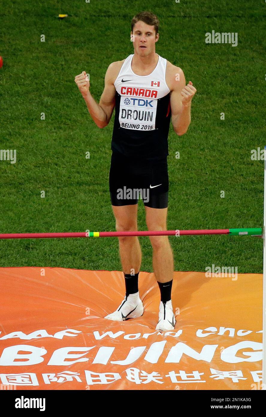 Canada's Derek Drouin reacts on his way to winning the gold medal in ...