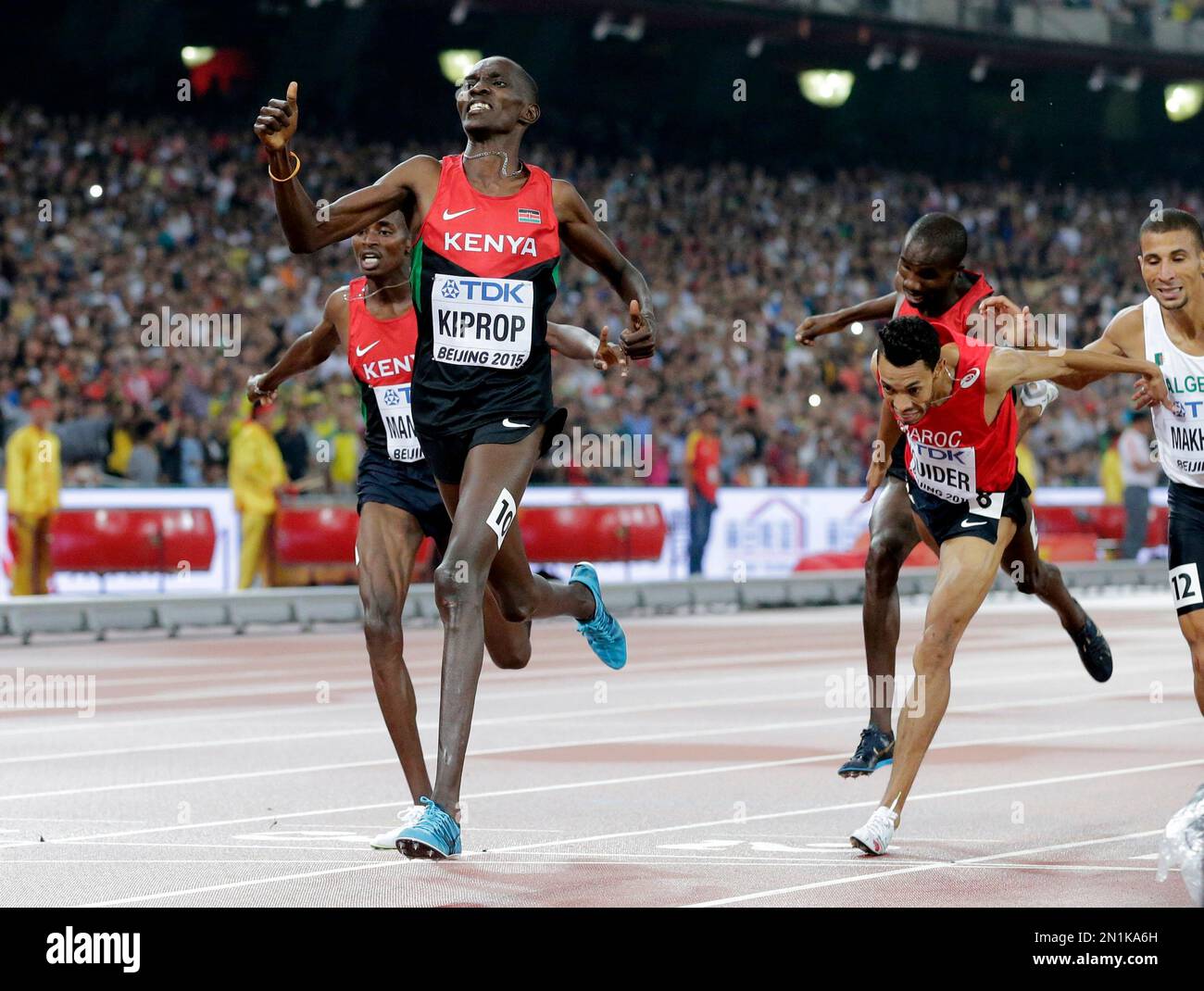 Kenya's Asbel Kiprop celebrates winning the men's 1500m final at the ...