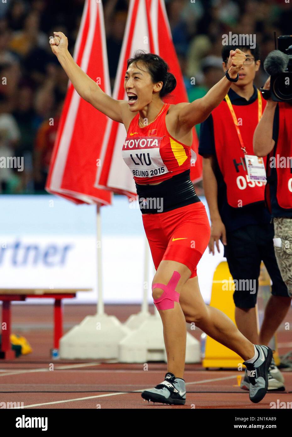 Silver medalist China's Lyu Huihui celebrates during the women’s ...