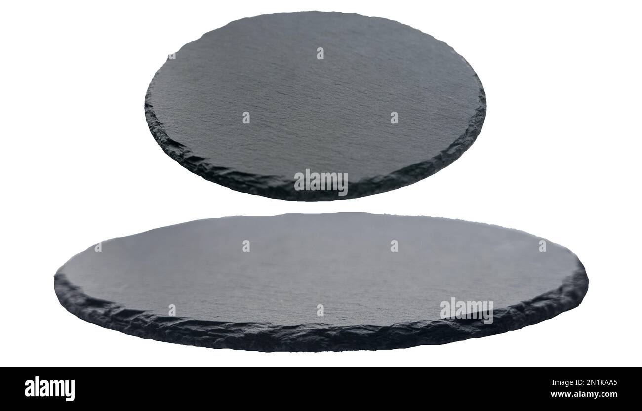 A set of black slate round stone isolated on white background Stock ...
