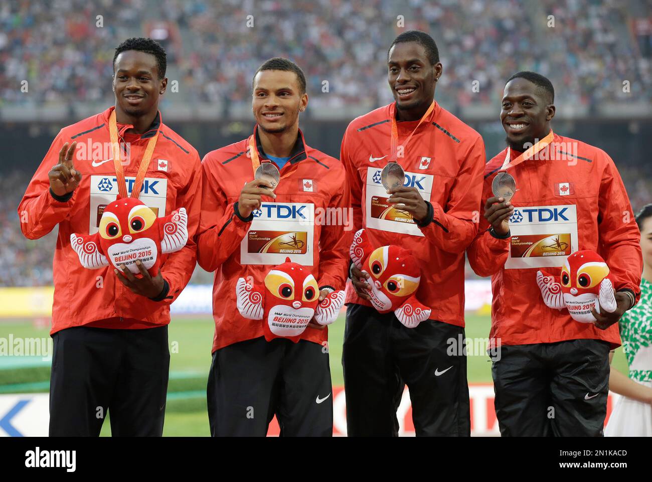 Canada's men's 4x100m relay team from left, Aaron Brown, Andre De ...