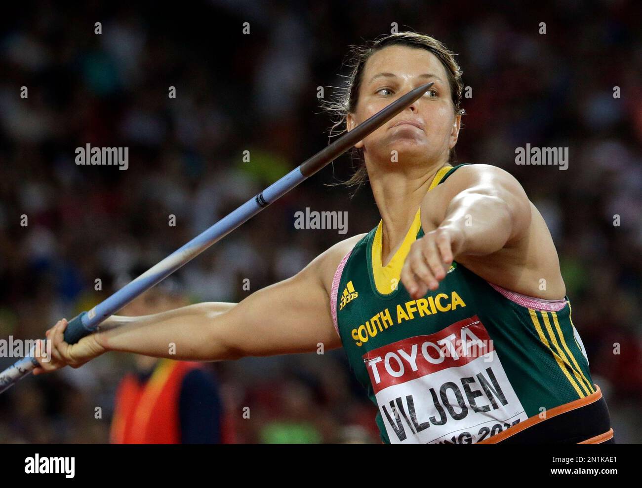 South Africa's Sunette Viljoen competes in the women's javelin final at ...