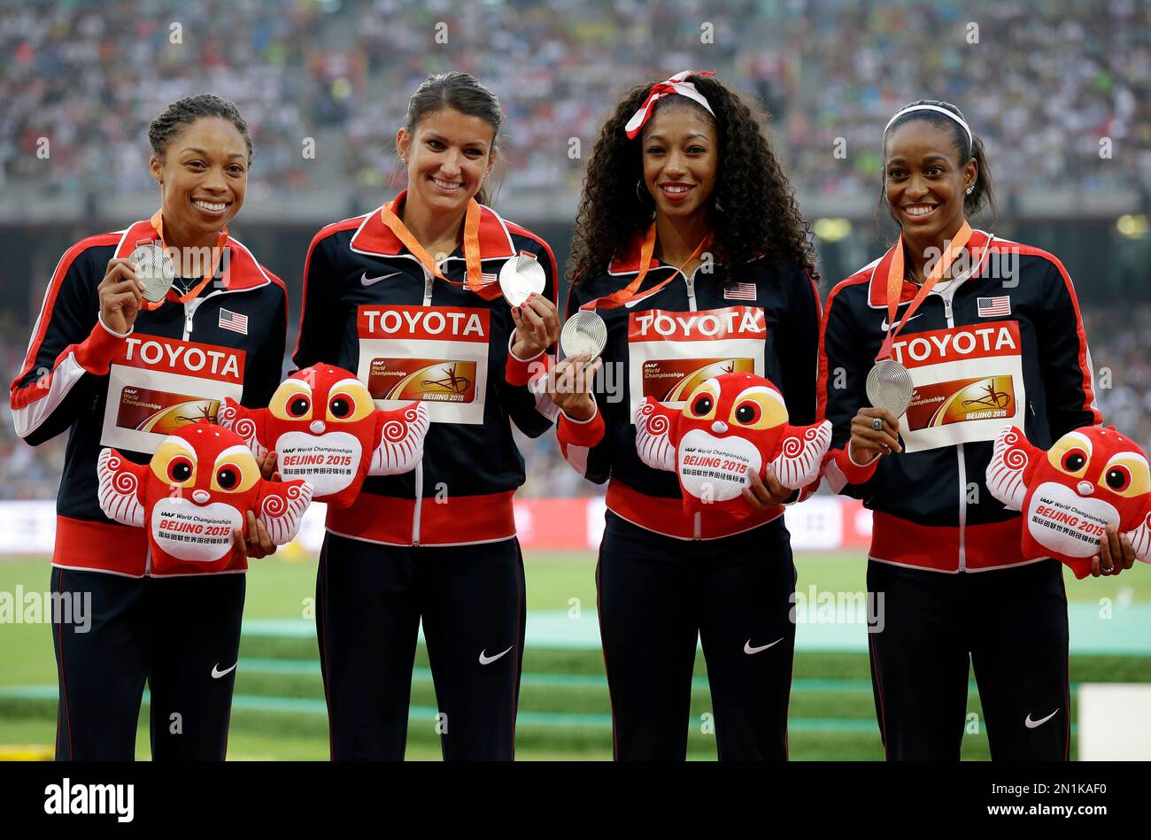 The United States' women's 4x100m relay silver medalists from left ...