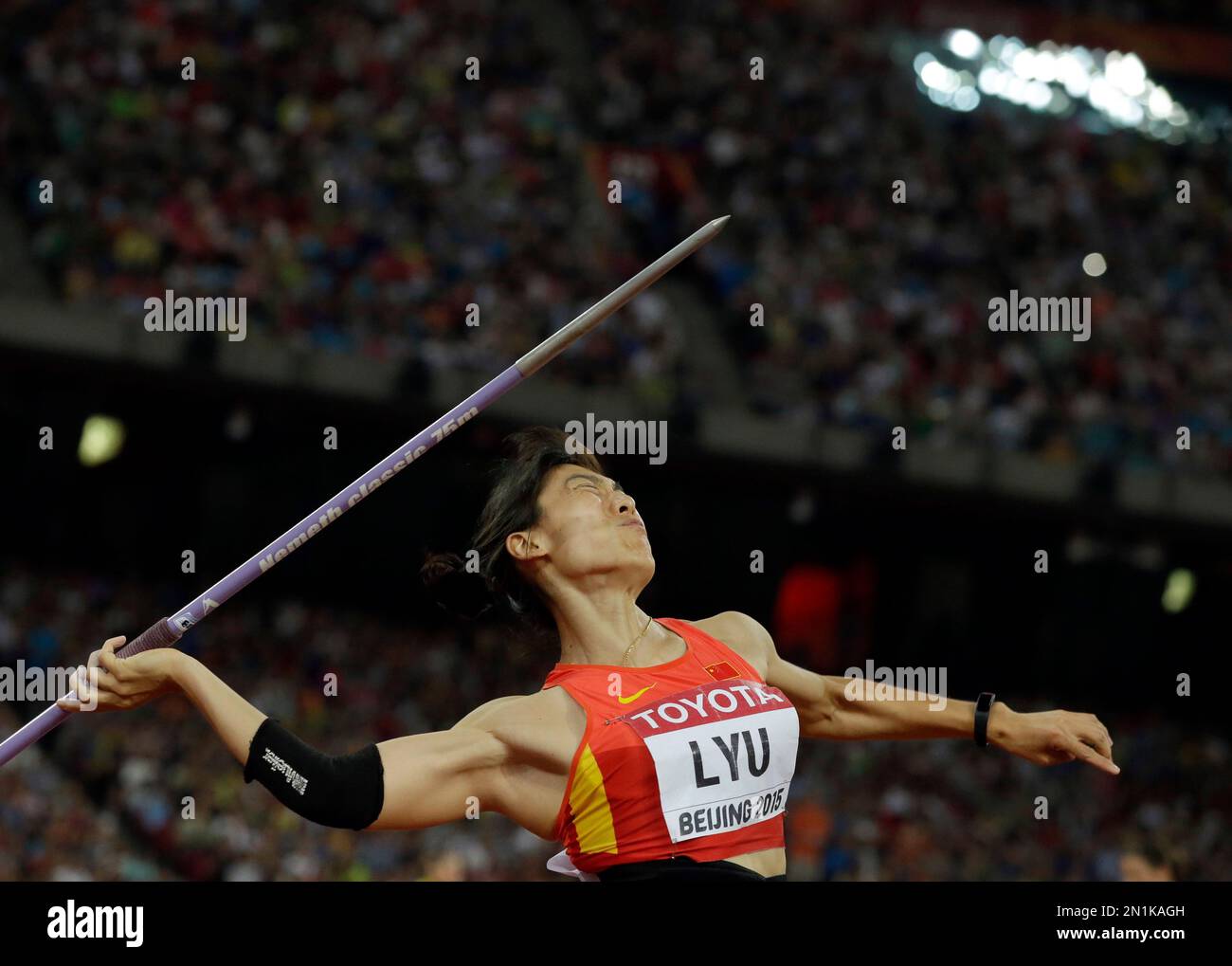 China's Lyu Huihui competes in the women's javelin final at the World ...