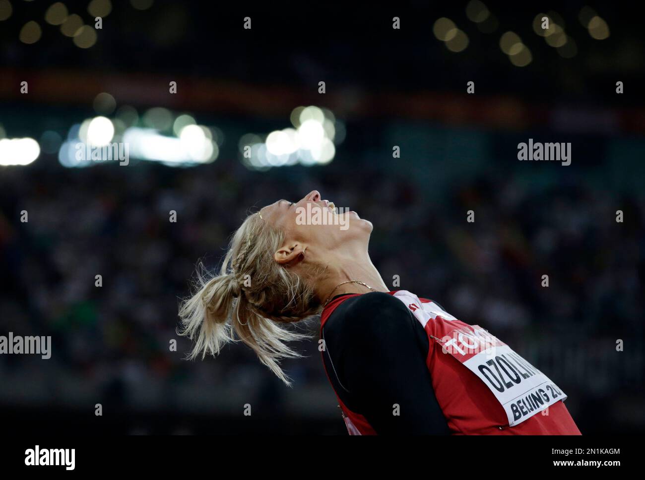 Latvia's Sinta Ozolina shouts out as she competes in the women's ...