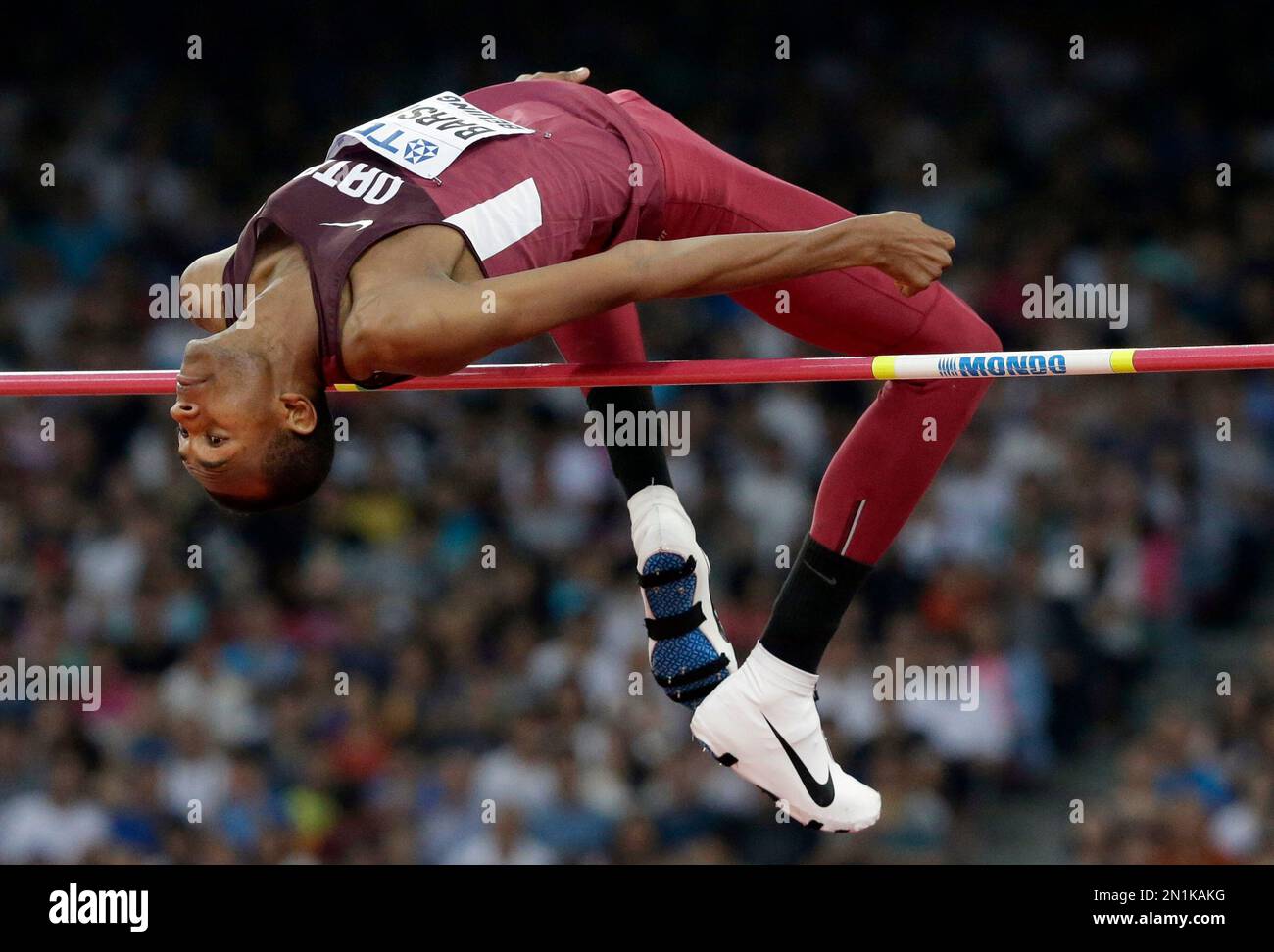 Qatar's Mutaz Essa Barshim competes in the men's high jump final at the ...