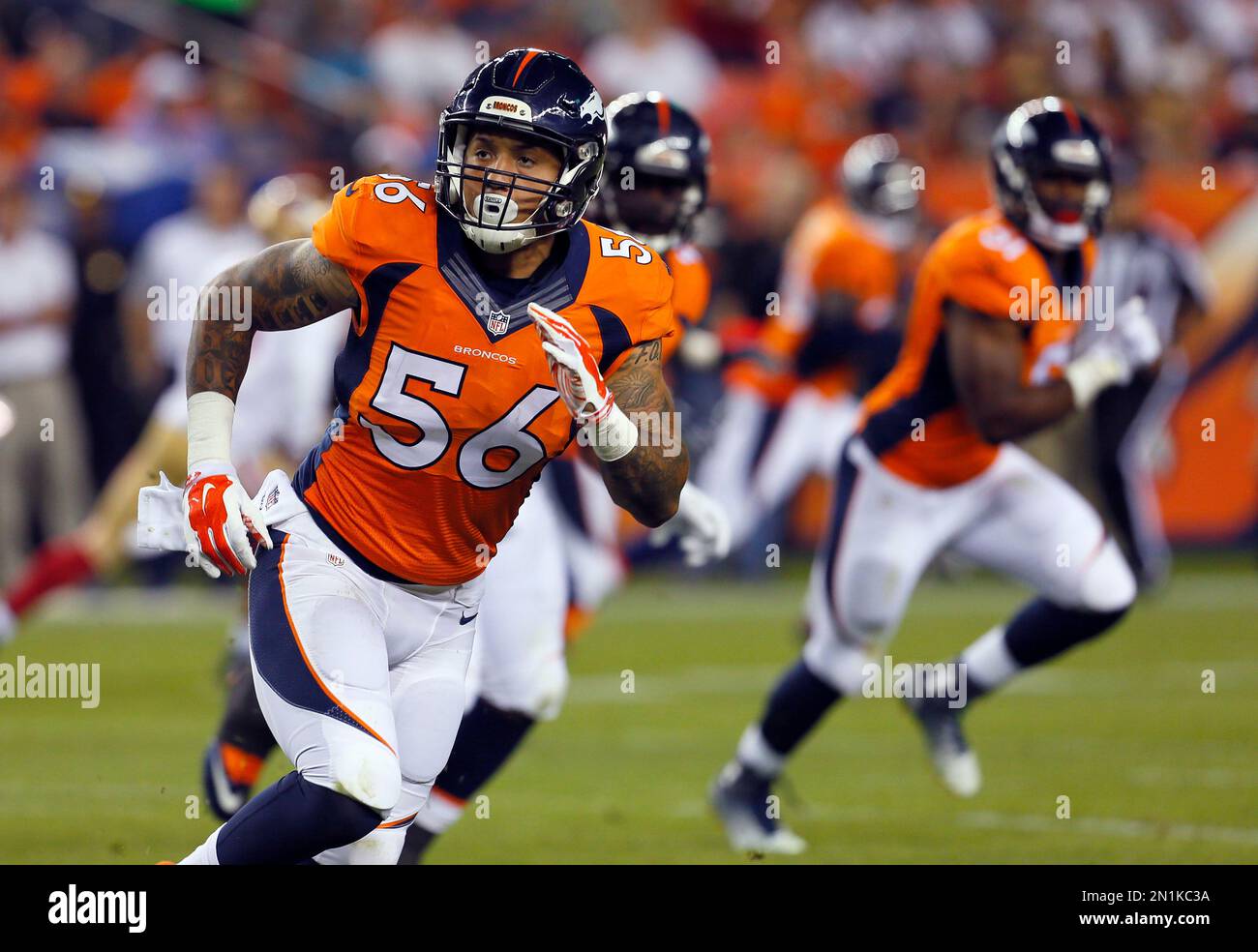Denver Broncos linebacker Shane Ray (56) runs a play against the San ...
