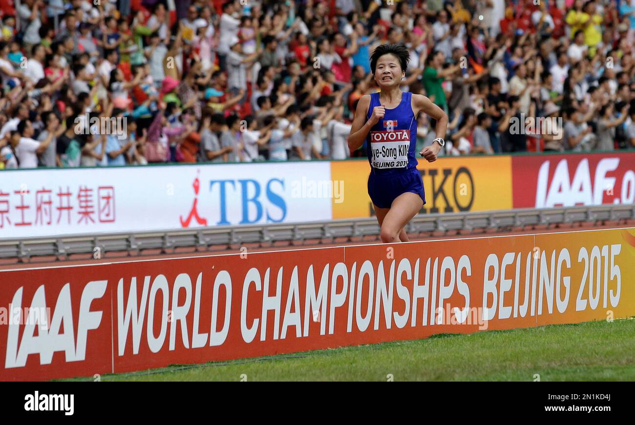 North Korea's Kim Hye Song races to the finish line in the women's ...