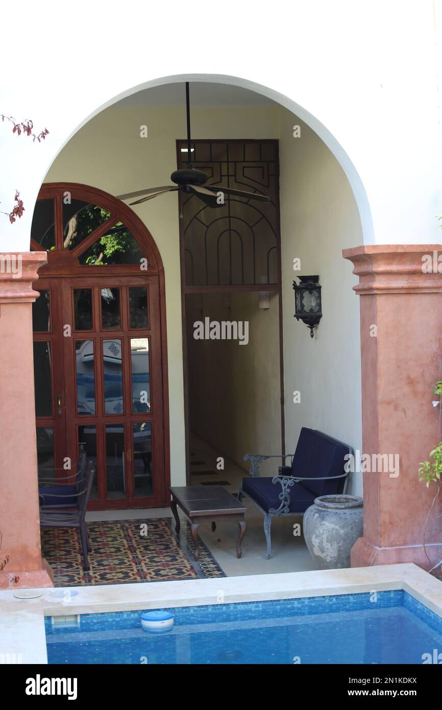 MERIDA, MEXICO - OCTOBER 28, 2016 typical pool in a private garden in ...