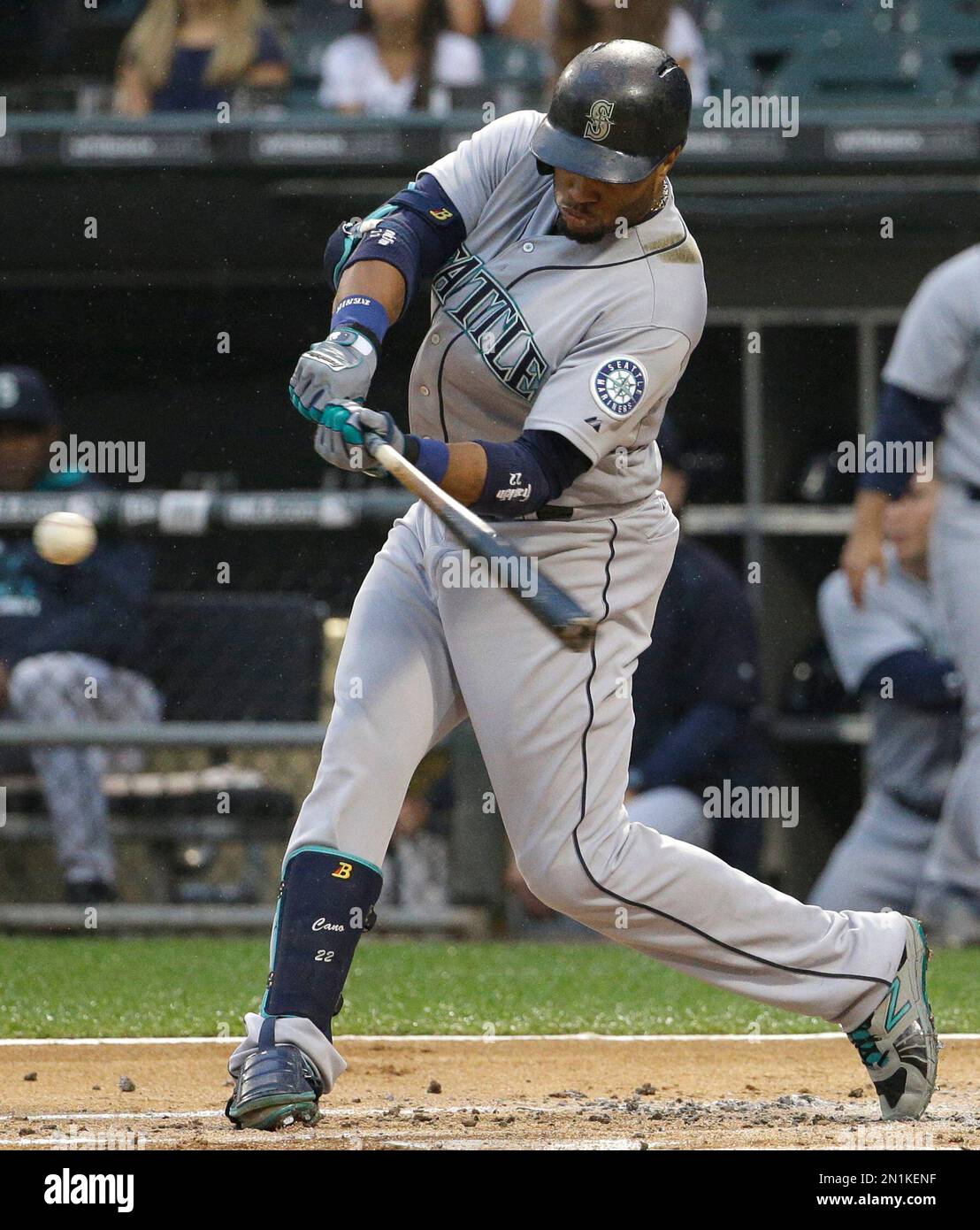 Seattle Mariners' Robinson Cano hits a single during the first inning ...