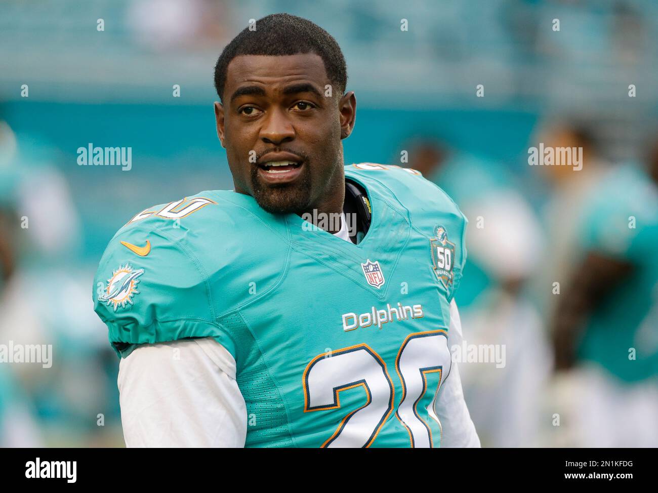 Miami Dolphins strong safety Reshad Jones (20) warms up before an NFL ...