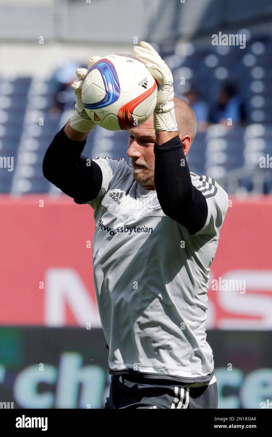 New York City Football Club's goal keeper Josh Saunders warms up before ...