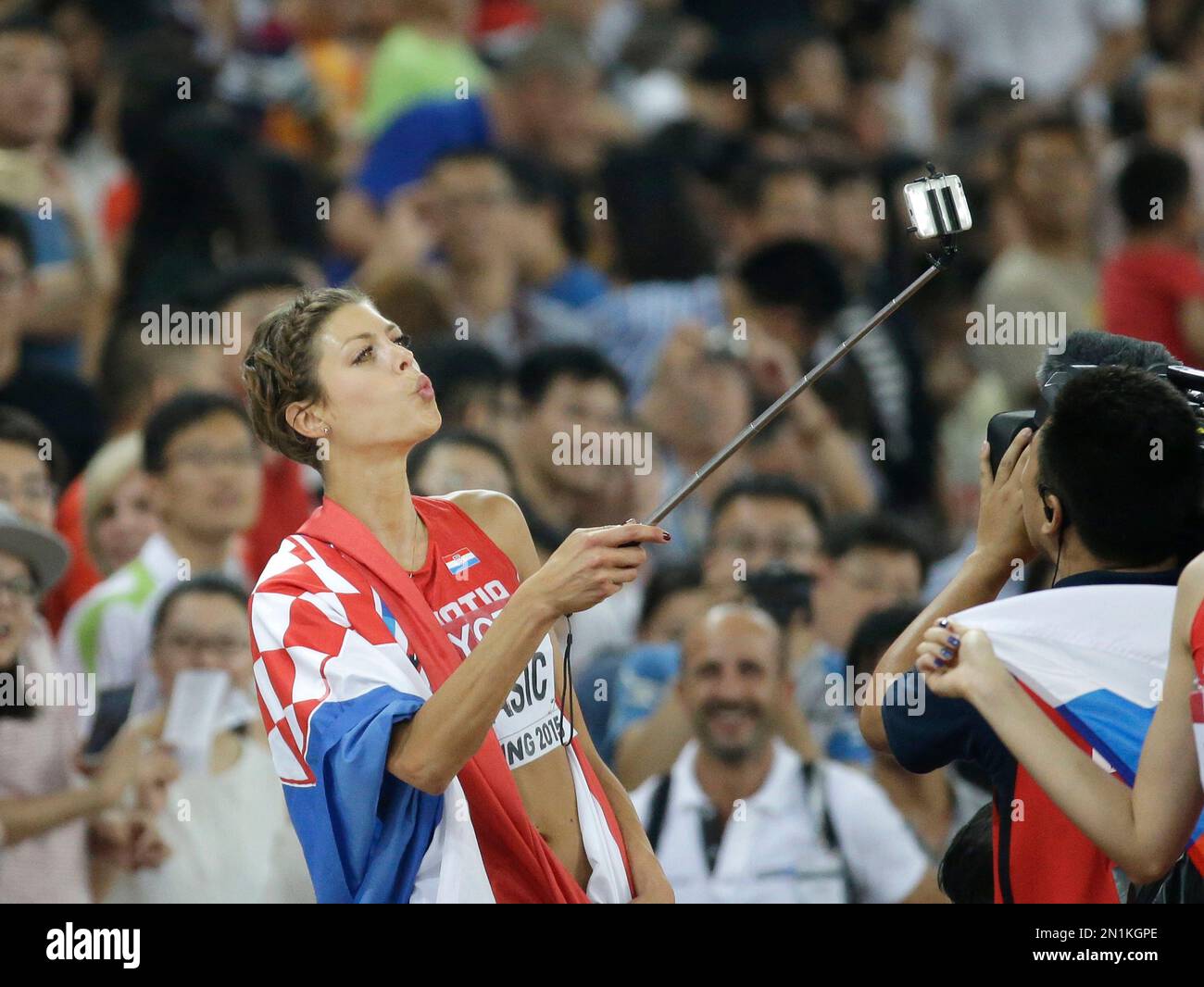 Croatia's Blanka Vlasic celebrates after finishing second in the women ...