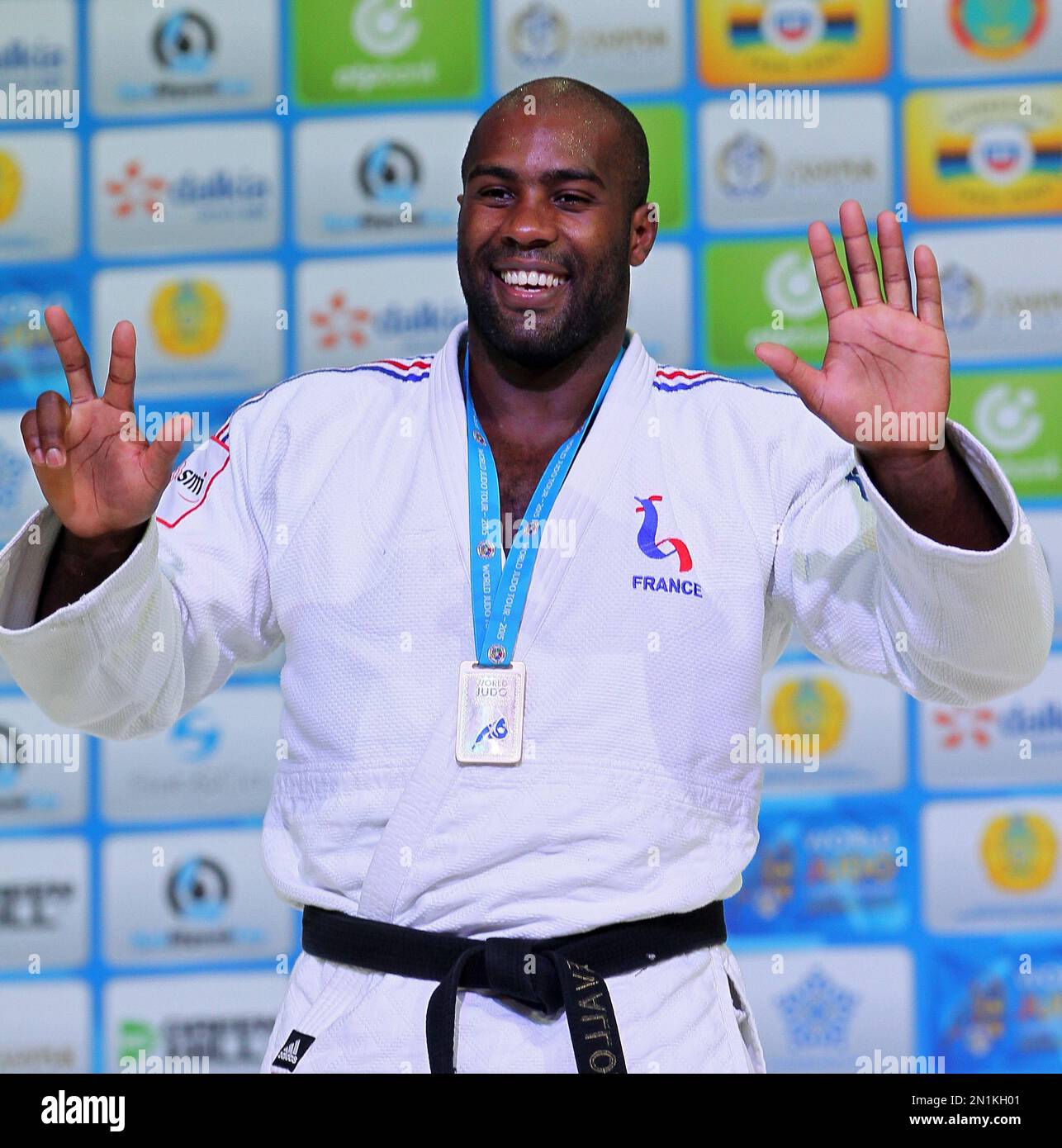 France's Teddy Riner poses during an award ceremony of the men's +100 ...