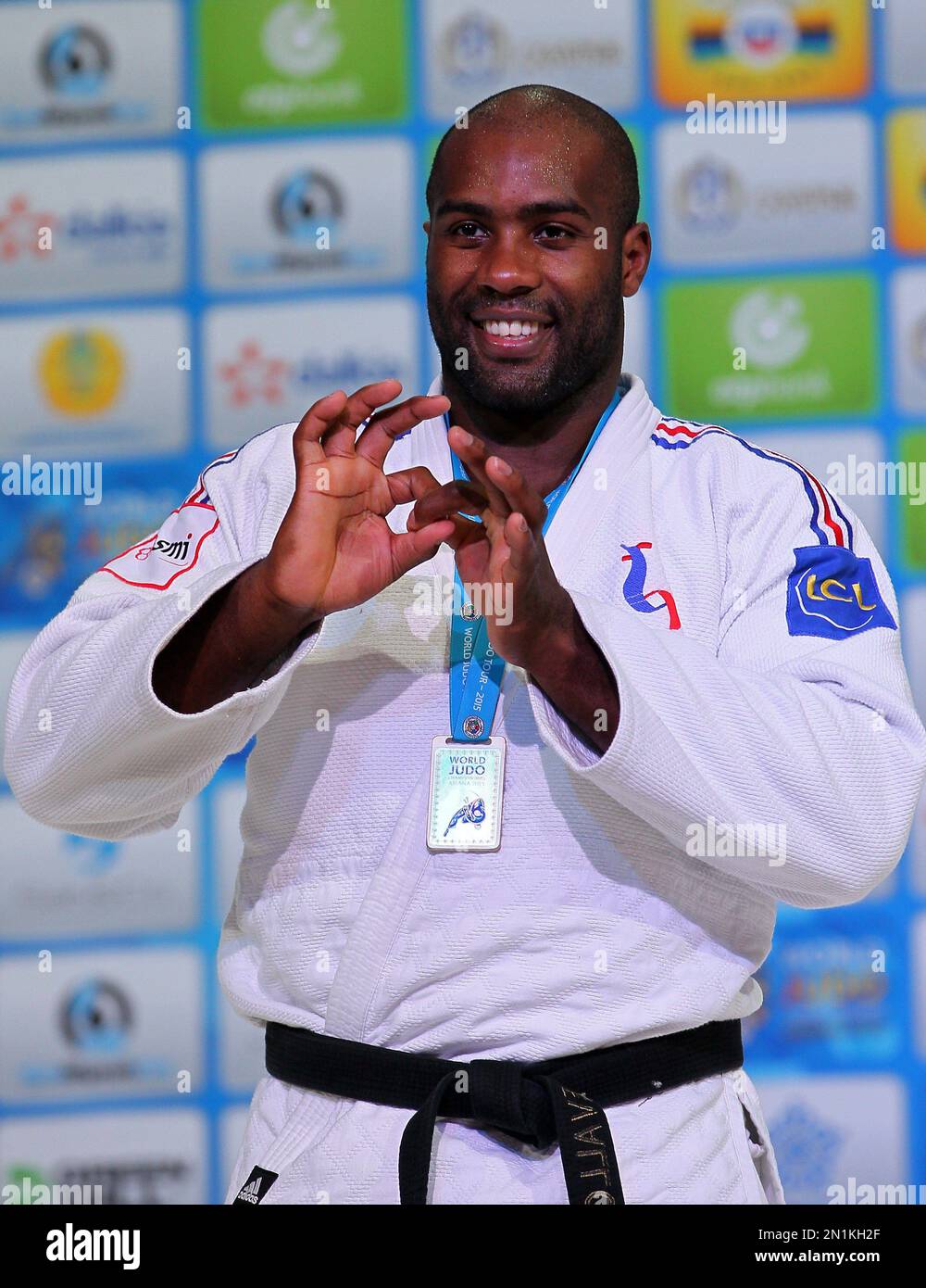 France's Teddy Riner poses during an award ceremony of the men's +100 ...