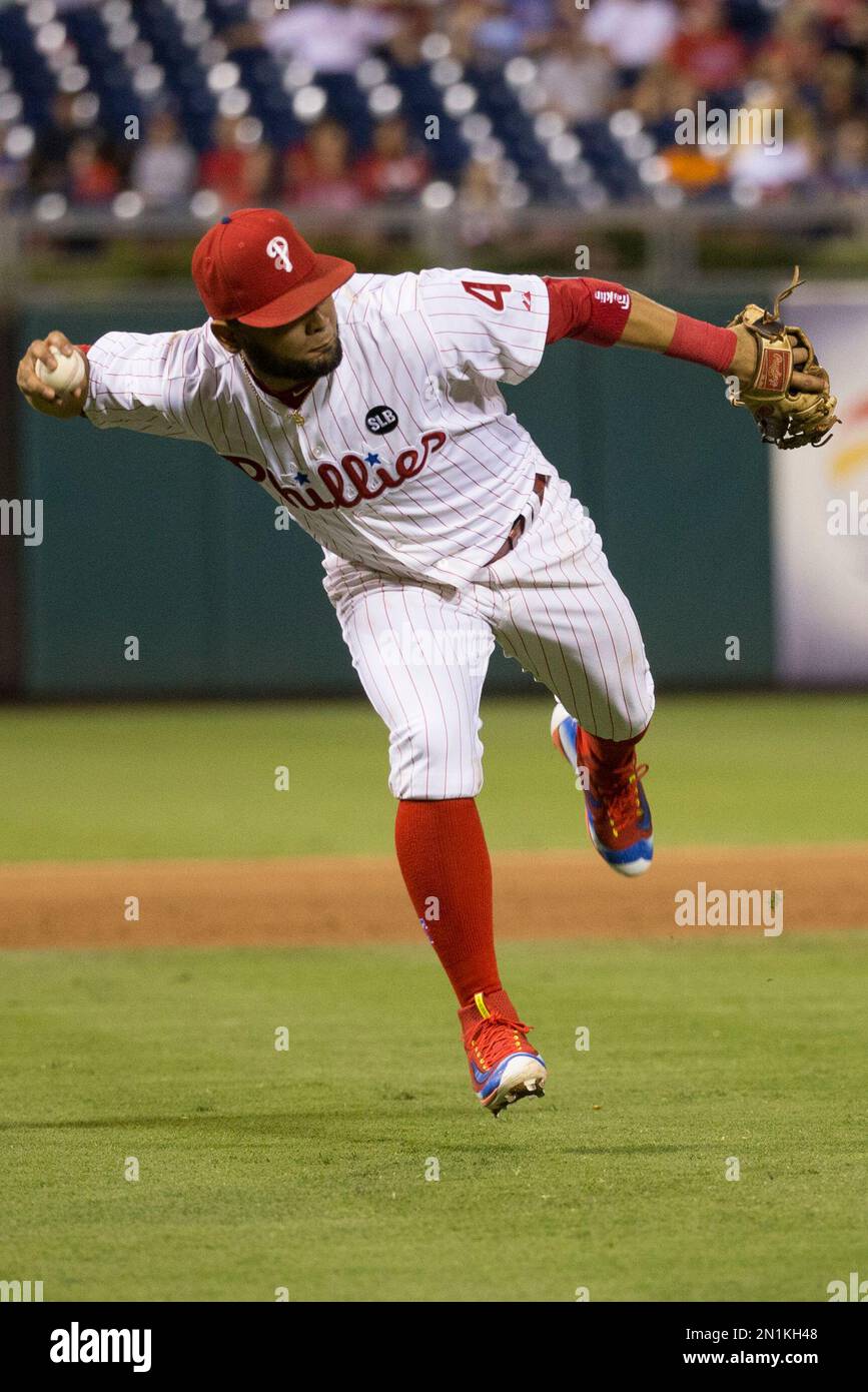 Philadelphia Phillies third baseman Andres Blanco throws the ball to ...