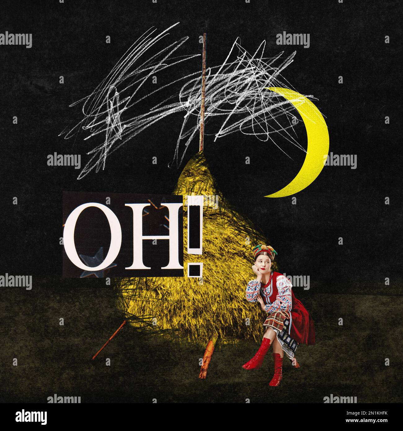 Contemporary art collage. Conceptual design. Beautiful ukrainian woman ...