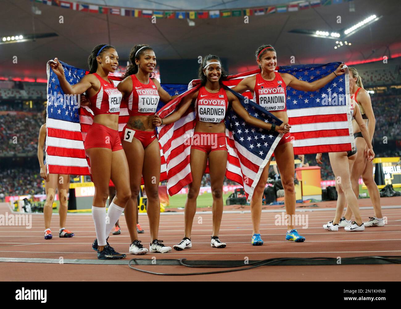 United States' Allyson Felix, Jasmine Todd, English Gardner and Jenna ...
