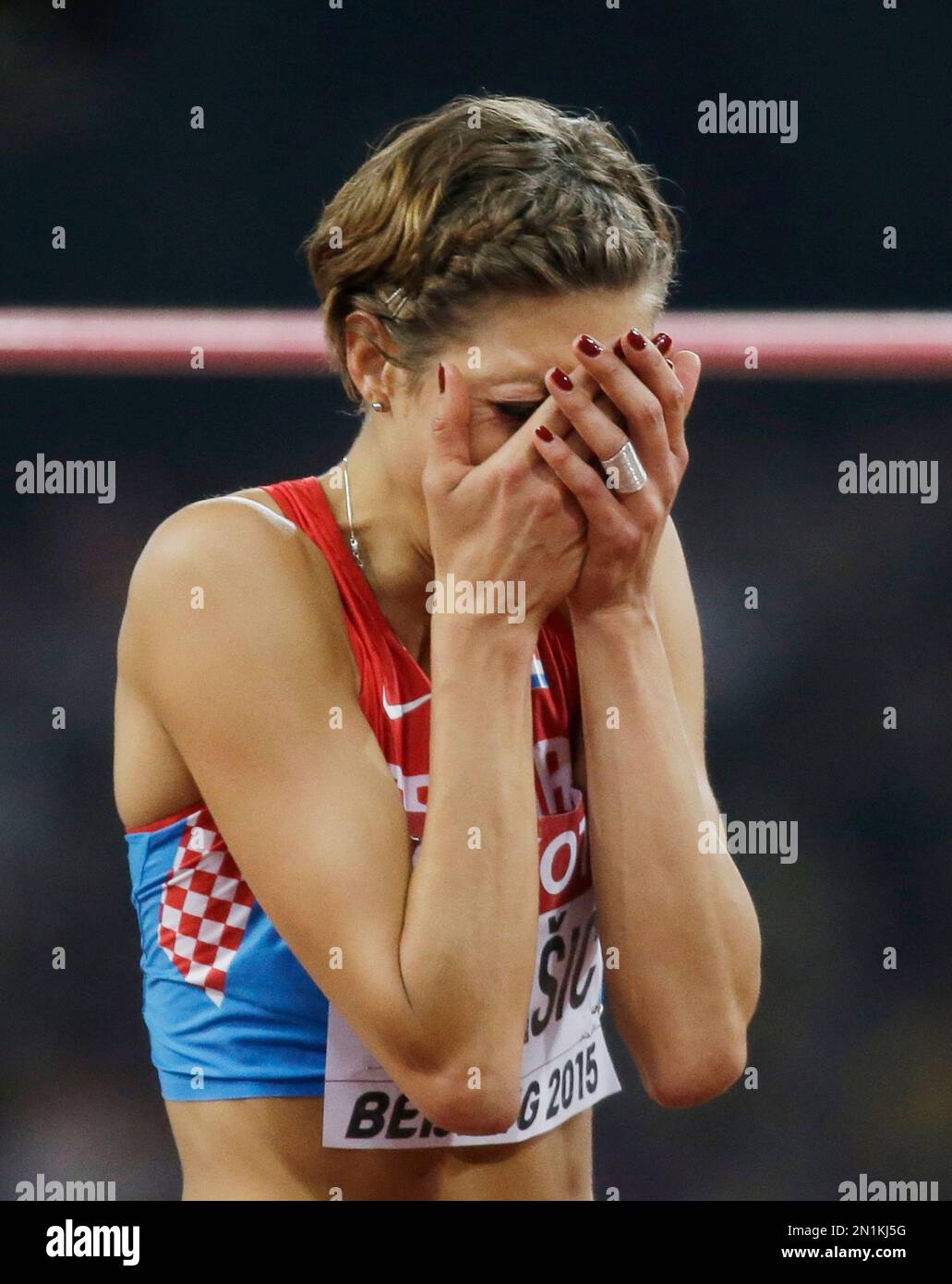 Croatia's Blanka Vlasic reacts during the women’s high jump final at ...