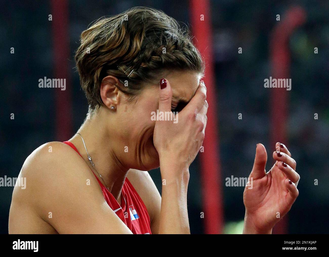 Croatia's Blanka Vlasic reacts after failing to clear the bar in the ...
