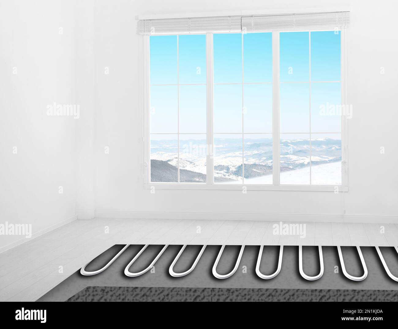 Cold season comfort. Room with installed underfloor heating system ...