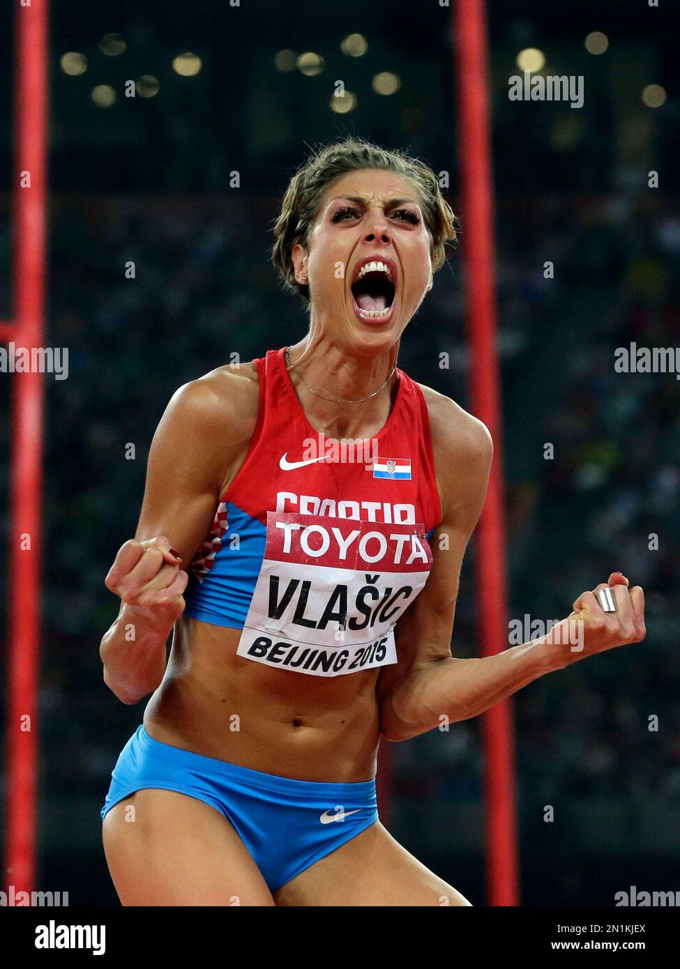 Croatia's Blanka Vlasic celebrates after clearing the bar in the women ...