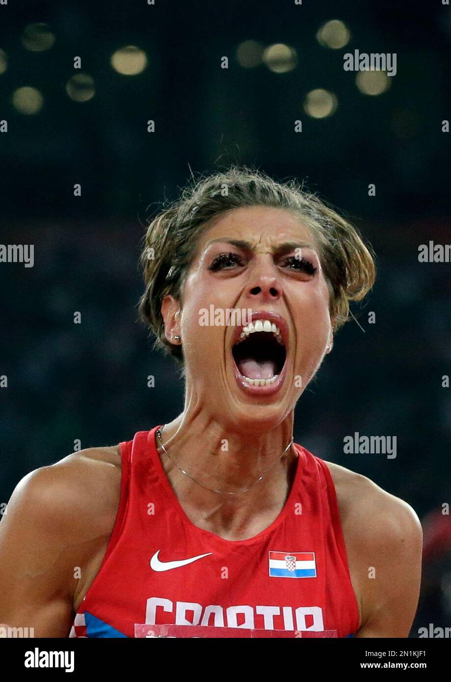 Croatia's Blanka Vlasic celebrates after clearing the bar in the women ...